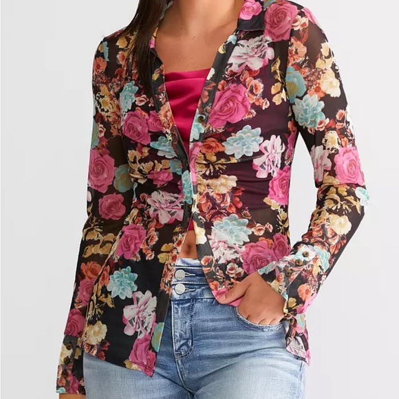 willow & root | Tops | Willow Root Floral Mesh Blouse | Poshmark